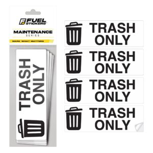 trash sticker for outdoor trash can, garbage can - 3-5 year indoor/outdoor rated - heavy duty, weather proof, ultra durable - usa made (6x2 inch), 4 labels