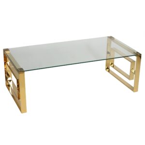 cortesi home laila coffee table in gold stainless steel and clear glass 48"