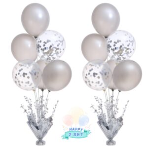 2 set silver christmas balloon centerpieces for tables silver balloons stand kit for birthday party baby shower wedding bridal shower retirement engagement prom table decorations