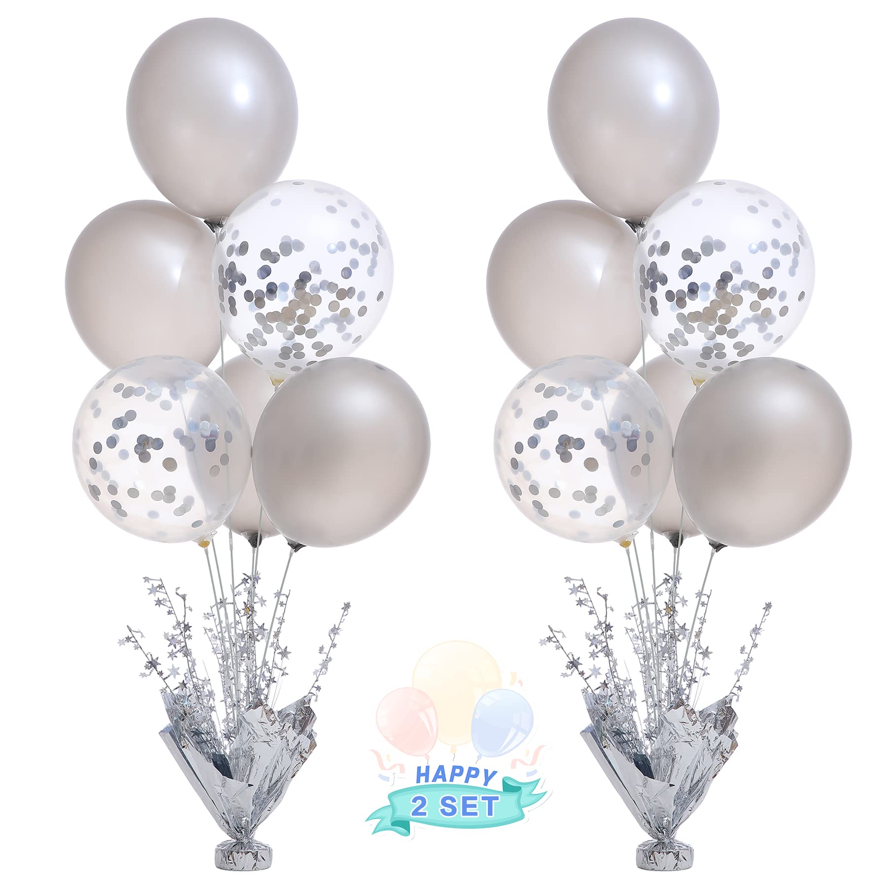 2 Set Silver Christmas Balloon Centerpieces for Tables Silver Balloons Stand Kit for Birthday Party Baby Shower Wedding Bridal Shower Retirement Engagement Prom Table Decorations