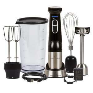 emeril everyday blender & beyond immersion hand blender, cordless with charging station, whisk and double beater included.