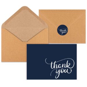 joyberg 34 pcs thank you cards with envelopes, blank navy baby shower thank you cards, brown paper envelopes and stickers thank you notes, wedding thank you cards with envelopes