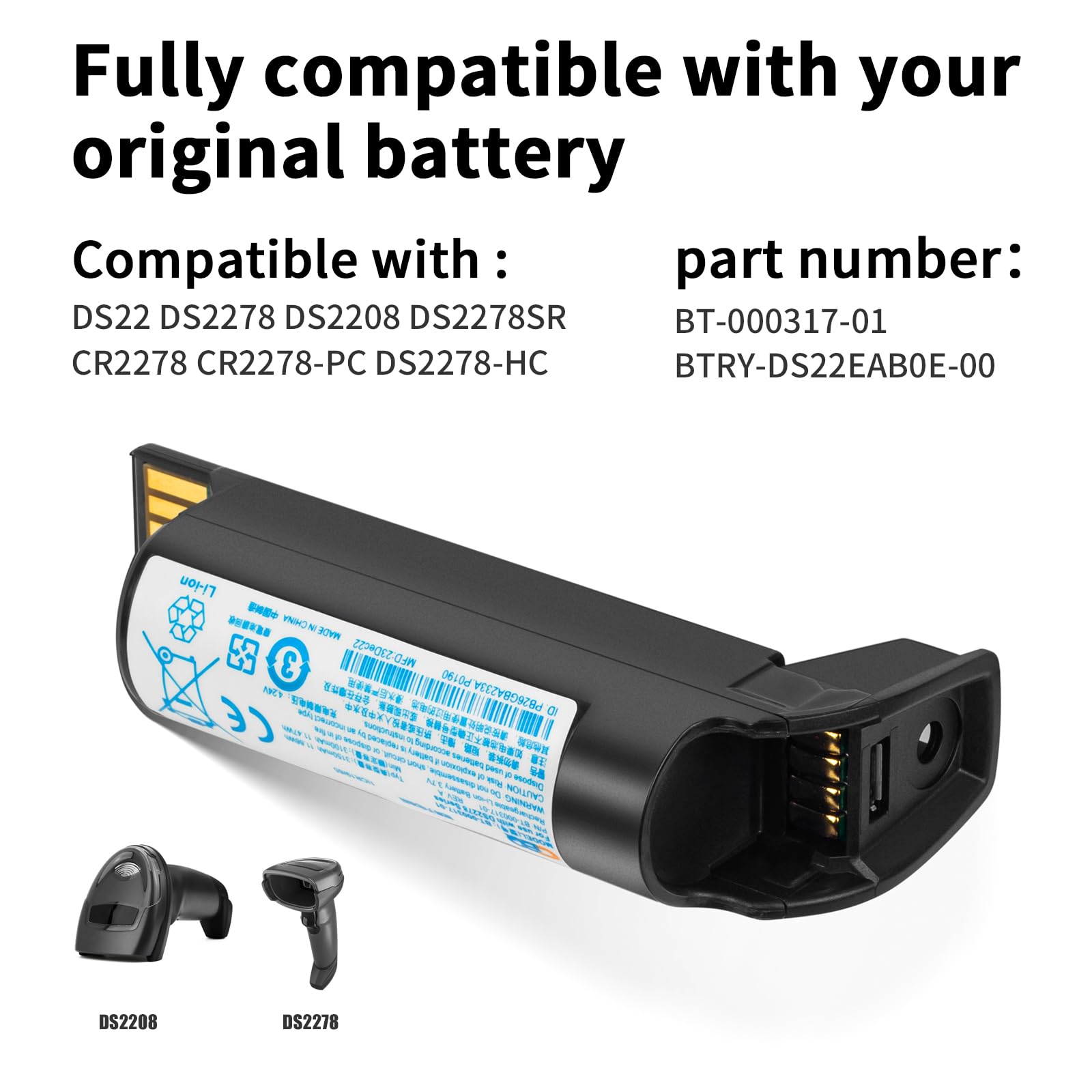 CBQ 3150 mAh BT-000317-01 Replacement Battery for Zebra DS22 DS2278 Series Barcode Scanners,BTRY-DS22EAB0E-00,Li-ion