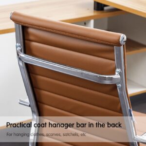 BOWTHY Home Office Chair Ribbed, Modern Leather Conference Room Chairs, Ergonomic Office Desk Chair, High Back Executive Computer Chair, Adjustable Swivel Chair with Arms (Brown)