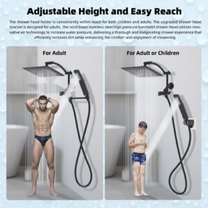 Hibbent All Metal 10'' Rainfall Shower Head, Square Shower Head Combo, High Pressure Handheld Shower Wand, 16'' Adjustable Arc-shaped Shower Extension Arm, 71'' Hose, 2 Showerhead Holders, Matte Black