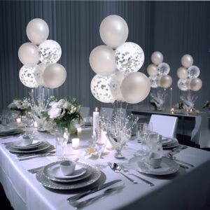 2 Set Silver Christmas Balloon Centerpieces for Tables Silver Balloons Stand Kit for Birthday Party Baby Shower Wedding Bridal Shower Retirement Engagement Prom Table Decorations