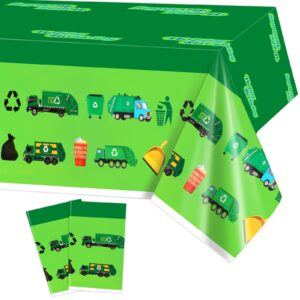 phogary 2 pack garbage truck tablecloths for garbage truck birthday party supplies, trash truck party table cover disposable plastic rectangle table cloth for kids birthday baby shower 51" x 86"