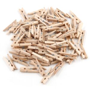 rierdge 100 pcs wooden clothespins, 1.22" sturdy natural wooden craft peg pins clips for hanging photos, paper crafts