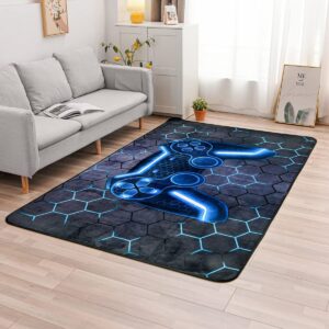 ntbed game console area rug for bedroom sofa playroom gaming geometric bedside rugs gamer decorative floor mat carpet (3x5 feet, blue)