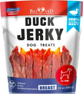 duck jerky dog treats - human grade pet snacks - natural high protein meat dried strips - best chews for training small & large dogs - bulk soft pack