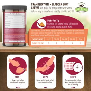 Strawfield Pets' Cranberry UTI + Bladder Soft Chews Cranberry Supplement for Dogs Urinary Tract - Bacon Flavor 120 Chews