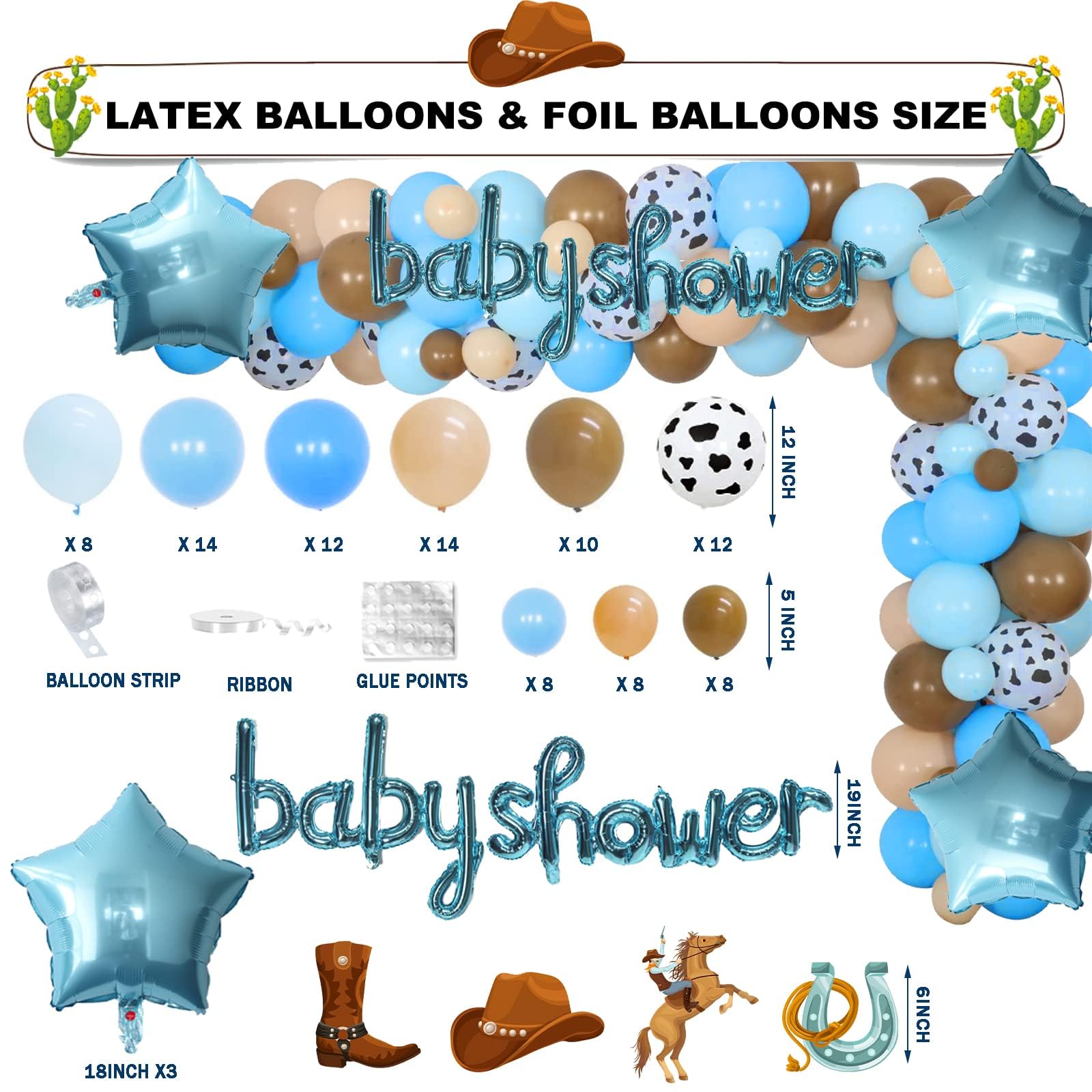 123 PCs Cowboy Baby Shower Decorations for Boy, Fiesec Western Rodeo Wild West Baby Shower Decorations A Little Cowboy Is On The Way Backdrop Balloon Garland Arch Banner Cake Cupcake Topper Sash