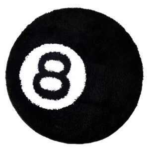 colorthesports 8 ball rug, 24" black round rug billiard pool 8 ball carpet, non-slip flocking floor area rug for living room decor, alt room decor soft doormat for bedroom