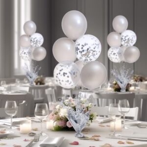 2 Set Silver Christmas Balloon Centerpieces for Tables Silver Balloons Stand Kit for Birthday Party Baby Shower Wedding Bridal Shower Retirement Engagement Prom Table Decorations