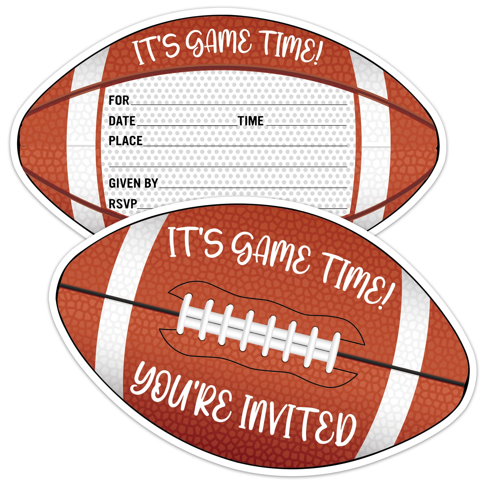 ERHACHAIJIA 15 PCS American Football Shaped Fill-In Invitations Cards With Envelopes, Funny Birthday Sports Party Baby Shower Football Party Invites for Boys Girls Adults Football Lover-It's Game Time