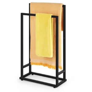 freestanding towel rack 2 tier towel holder stand small hand towel drying rack black towel blanket racks for bathroom laundry room bedroom pool (matte black)