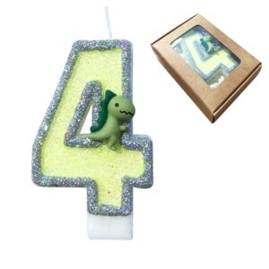 dinosaur number 4 birthday candle glitter 3d design cake topper decoration happy birthday cake candles for green animal theme…