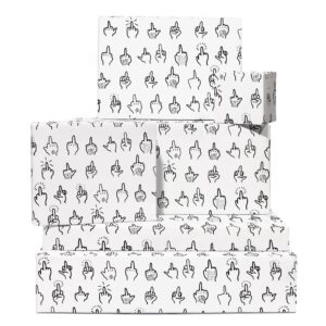 central 23 funny wrapping paper - 6 sheets of birthday gift wrap with tags - middle finger - black and white - rude wrapping paper for men women friends - comes with fun stickers