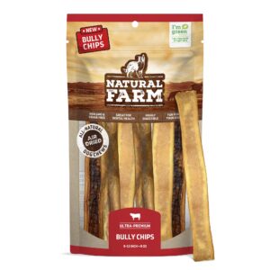 natural farm bully chips (9-12 inch, 8 oz.), digestible beef cheek from grass-fed cows, non-gmo, grain-free, natural long-lasting dog chews for small, medium & large dogs, great rawhide alternative