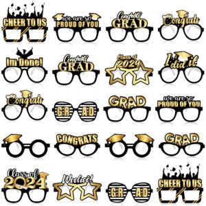 katchon, black and gold graduation glasses 2024 - pack of 20 | graduation photo booth props for gold graduation decorations class of 2024 | graduation party favors, graduation glasses class of 2024