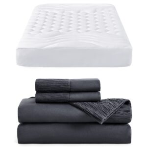 bedsure white queen size mattress pad bundle queen sheet set grey