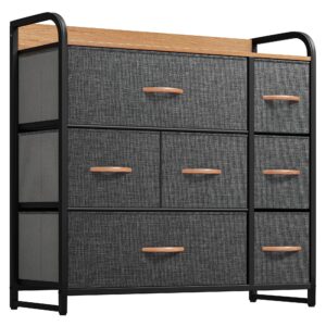 yitahome dresser with 7 drawers - fabric storage tower, organizer unit for bedroom, living room, hallway, closets - sturdy steel frame, wooden top & easy pull fabric bins