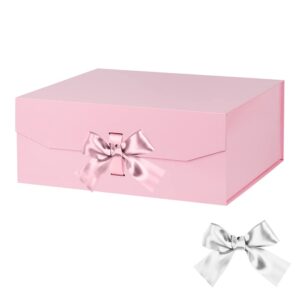 pink large gift box 13x11x5.3 inches, gift box with ribbon, gift box with lid magnetic closure, christmas gift box, rectangle collapsible gift boxes for men shoes (pink)