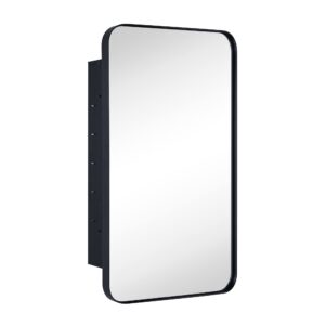 eghome matt black rectangle recessed bathroom medicine cabinet with mirror stainless steel metal framed rounded rectangular bathroom cabinet with mirror 16.5x27.5''