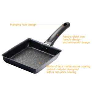 LOQJSS Tamagoyaki Pan Non Stick Japanese Omelette Pan,Cast Iron Rectangle Tamago Pan Small Frying Pan, Tamagoyaki Eggs Pan - Omelette Pan - with Silicone Brush, Chopsticks & Spetula