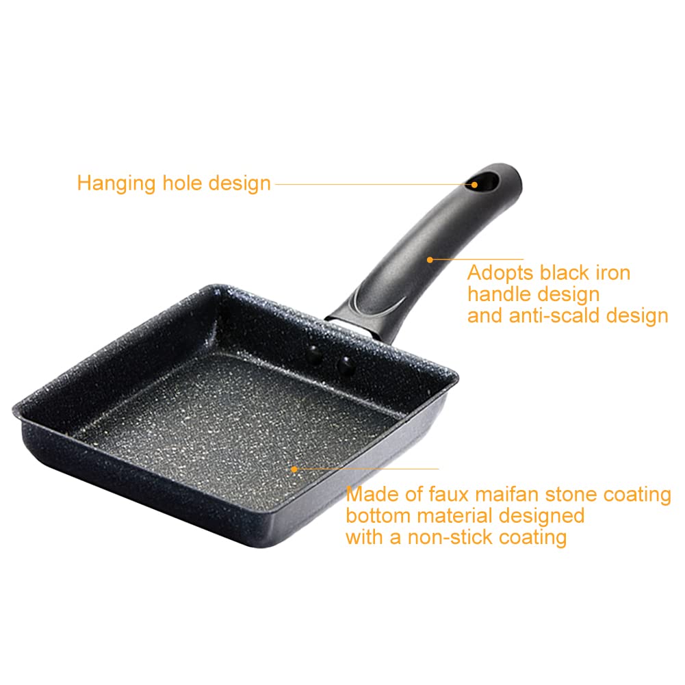 LOQJSS Tamagoyaki Pan Non Stick Japanese Omelette Pan,Cast Iron Rectangle Tamago Pan Small Frying Pan, Tamagoyaki Eggs Pan - Omelette Pan - with Silicone Brush, Chopsticks & Spetula