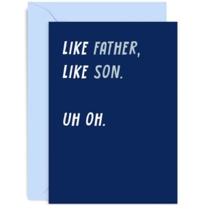 old english co. funny father's day card from son - 'like father like son' dad joke card for him - funny birthday card for dad from son | blank inside with envelope