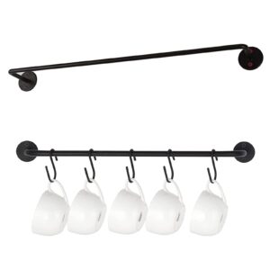 retoongking coffee mug holder wall mounted,1pc coffee cup holder coffee mug rack for wall black metal rod with 5 removable hooks,organize cooking utensils or mugs for kitchen restaurant bar (1)