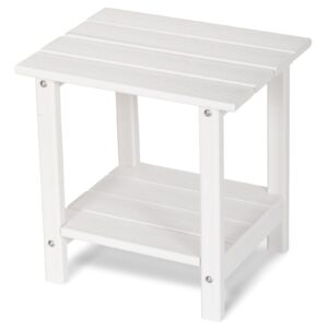 loeniy 2 -tier outdoor side table hdpe adirondack table patio side table with wood-like grain weather resistant end table small outdoor table (white, rectangle)