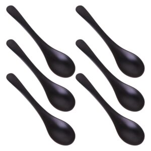 6pcs asian soup spoons chinese soup spoons japanese soup spoons spoons rice spoons black melamine spoons tableware for ramen wonton dumpling miso