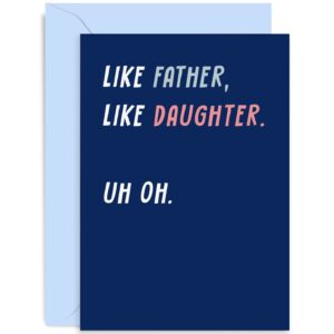 old english co. funny father's day card from daughter - 'like father like daughter' dad joke card for him - funny birthday card for dad from daughter | blank inside with envelope