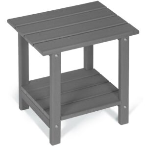 loeniy 2 tier outdoor side table with wood-like grain, 16.6" hdpe adirondack table patio side table, weather resistant end table for pool, patio & porch, small outdoor table (grey, rectangle)