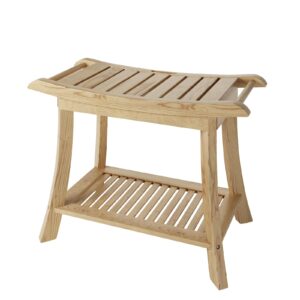 shangyiren bamboo shower bench stool with storage shelf waterproof shower chair with wheels spa bath seat excellent for indoor natural