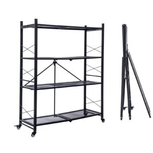 grezone foldable shelves 4 tier storage shelving unit with wheels no assembly heavy duty metal shelf rack for garage kitchen hold up to 1000 lbs