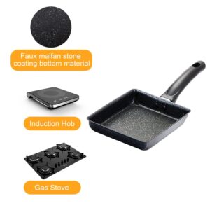 LOQJSS Tamagoyaki Pan Non Stick Japanese Omelette Pan,Cast Iron Rectangle Tamago Pan Small Frying Pan, Tamagoyaki Eggs Pan - Omelette Pan - with Silicone Brush, Chopsticks & Spetula