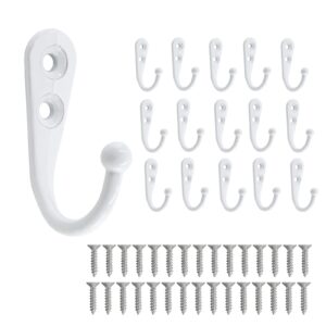 hitefu 15pcs white wall mounted coat hooks, heavy duty metal single prong robe hook, rustproof wall hanger hooks for towel hat bag on livingroom, bathroom, kitchen