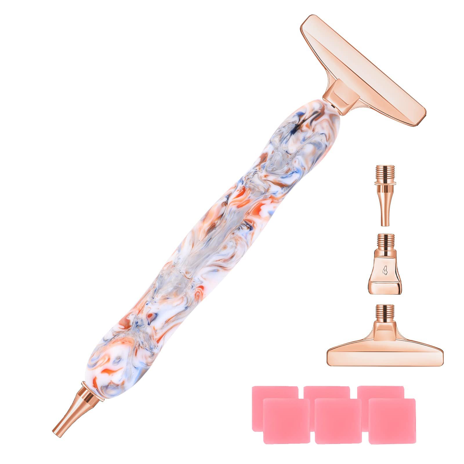 Diamond Painting Pen with Screw Thread Tips,1PCS Diamond Art Pen and 3 PCS Rose Gold Stainless Steel Metal Tips,Diamond Painting Tools for DIY Diamond Art