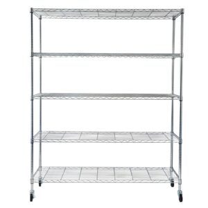 Metal Shelf 5 Tiers Storage Shelves Wire Shelving Unit with Wheels Adjustable Heavy Duty Storage Rack for Closet Home Office Restaurant Pantry Kitchen Bathroom Garage Warehouse 59" L x 18" W x 71" H