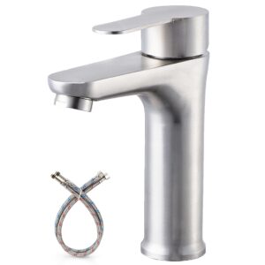 vapsint brushed nickel bathroom faucets, single hole single handle bathroom sink faucet, commercial stainless steel 1 hole bathroom vanity rv sink faucet with water supply lines