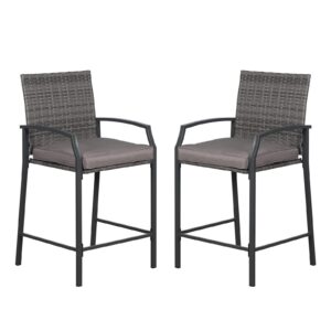 joivi outdoor wicker bar stools set of 4, patio rattan counter height chairs with cushions, armrest and footrest for indoor, garden, poolside, lawn, backyard