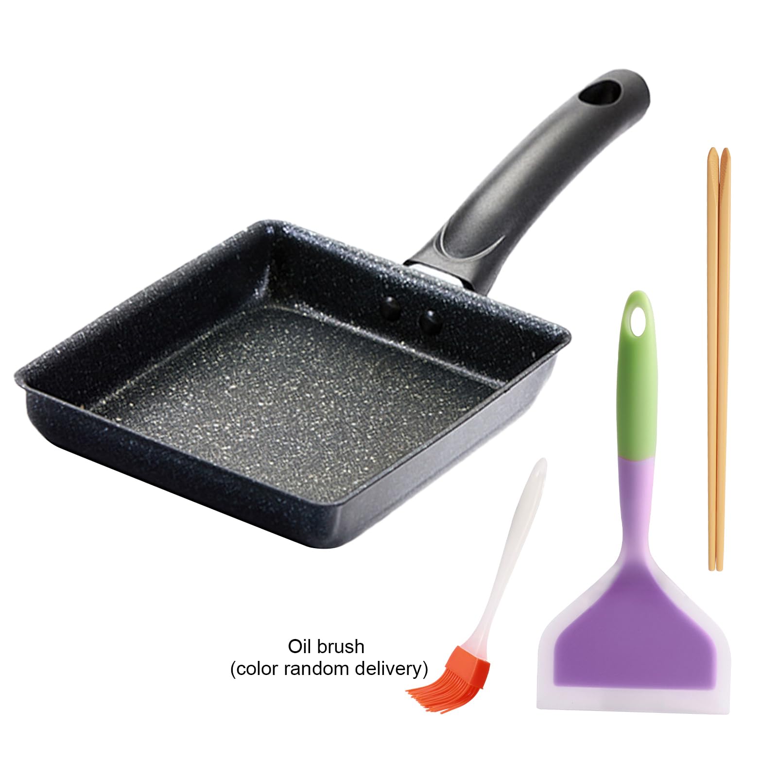 LOQJSS Tamagoyaki Pan Non Stick Japanese Omelette Pan,Cast Iron Rectangle Tamago Pan Small Frying Pan, Tamagoyaki Eggs Pan - Omelette Pan - with Silicone Brush, Chopsticks & Spetula