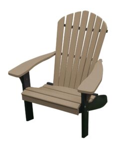 amish-made fanback style weathered wood poly adirondack chair with black frame