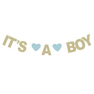 glittery it's a boy banner for gender reveal party baby shower supply boy birthday decorations paper sign - gold and blue hearts