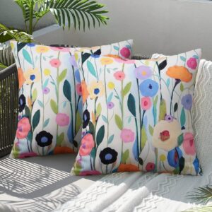 merrycolor pack of 2 outdoor pillow covers 18x18 waterproof throw pillow covers colorful floral decorative outdoor pillows for patio furniture