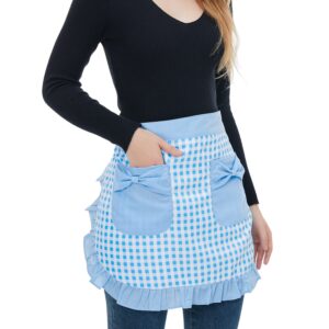 love potato waist apron with pockets, fashion kitchen cooking restaurant bistro half aprons for girl woman (blue plaid)