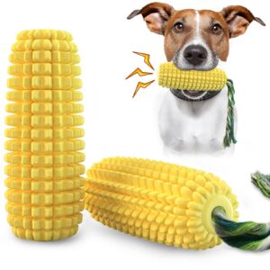 agieg dog toy corn yellow puppy squeaky toys pet durable chewing toothbrush cleaning back teeth, add toothpaste, chew toy for mediun and large dogs,all breed size